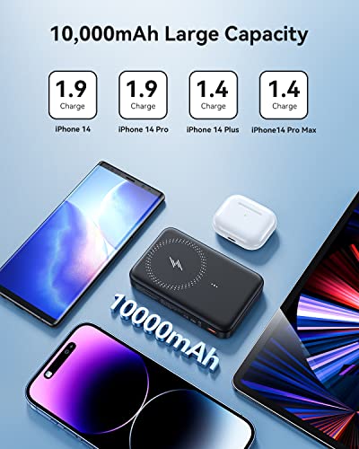 weetla ๐ฎ๐ฌ๐ฎ๐ฏ ๐ก๐ฒ๐ Magnetic Battery Pack 10000mAh LED Digital Display Foldable Wireless Power Bank with Kickstand USB-C Cable Portable Wireless Charger Power Bank for iPhone 14/13/12 03A (Black)