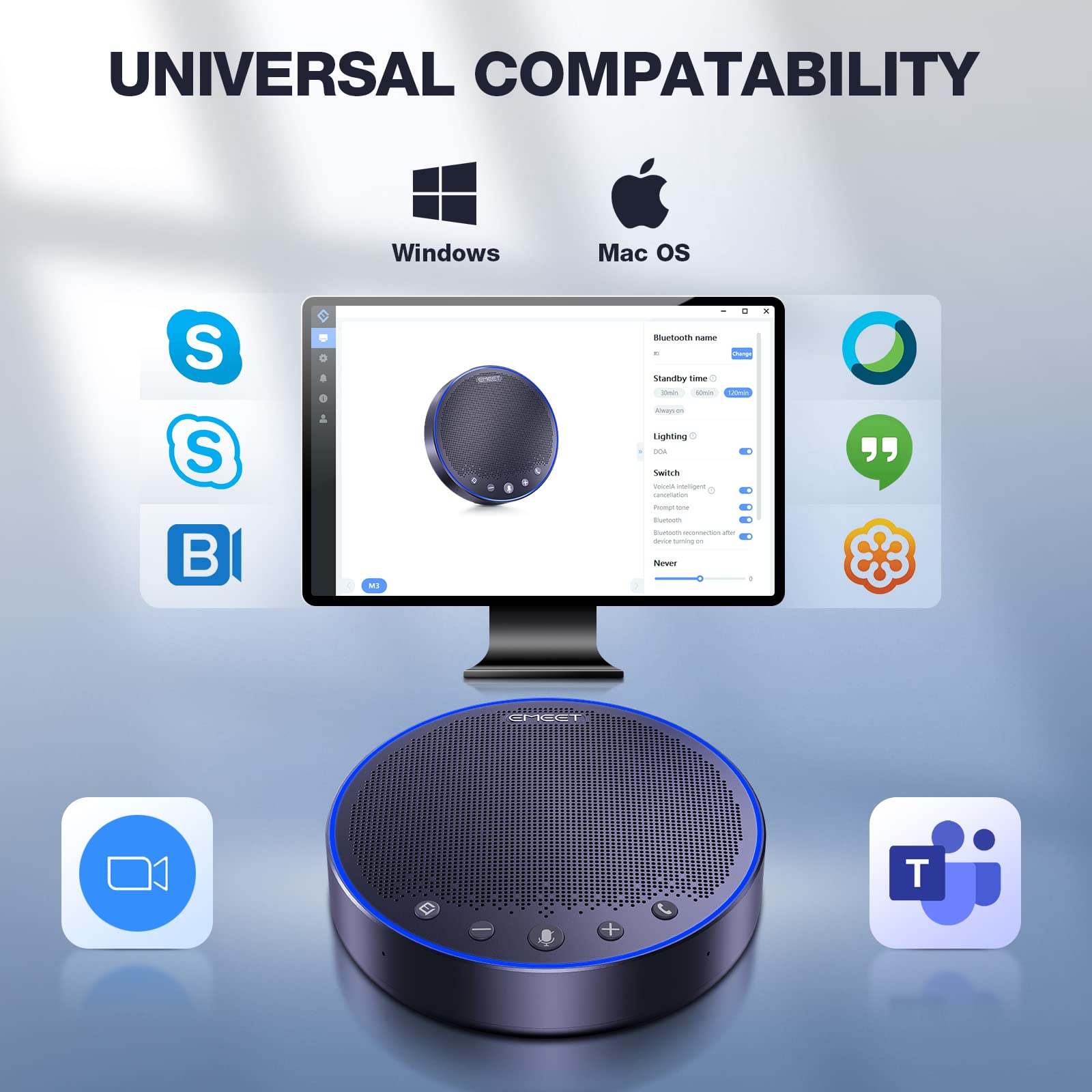 EMEET Bluetooth Speakerphone, M3 Zoom Certified Conference Speaker and Microphone w/4 AI Mics 360° Voice Pickup 18H Talk Time Noise Reduce, USB Speakerphone w/Daisy Chain for 20 People for Zoom Teams