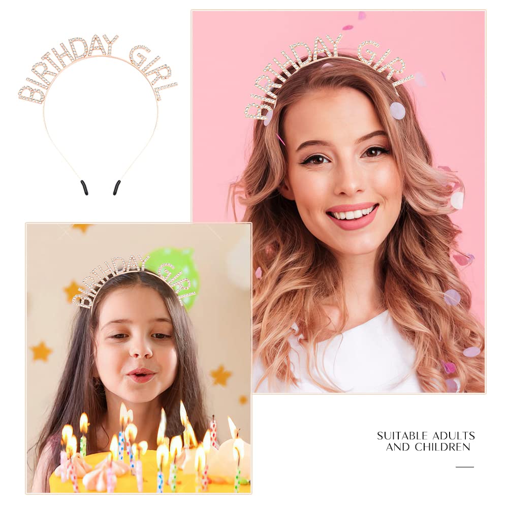Rose Gold and White Sash with Rhinestone Tiara and Headband - Birthday Accessories for Women