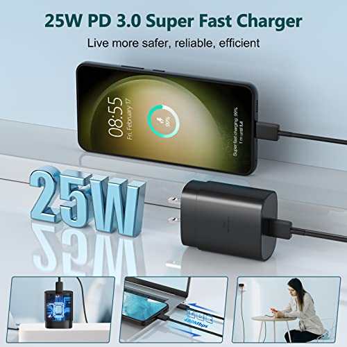 Samsung Super Fast Type C Charger 25W Android Charger 10FT USB C Charger Cable Fast Charging Block for Samsung Galaxy S23/S23 Ultra/S23+/S22/S22 Ultra/S22+/S21/S20/Note 20/Note 10/Z Fold/Flip 4/3