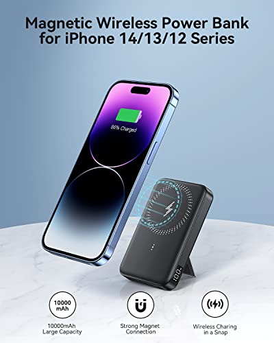 weetla ๐ฎ๐ฌ๐ฎ๐ฏ ๐ก๐ฒ๐ Magnetic Battery Pack 10000mAh LED Digital Display Foldable Wireless Power Bank with Kickstand USB-C Cable Portable Wireless Charger Power Bank for iPhone 14/13/12 03A (Black)