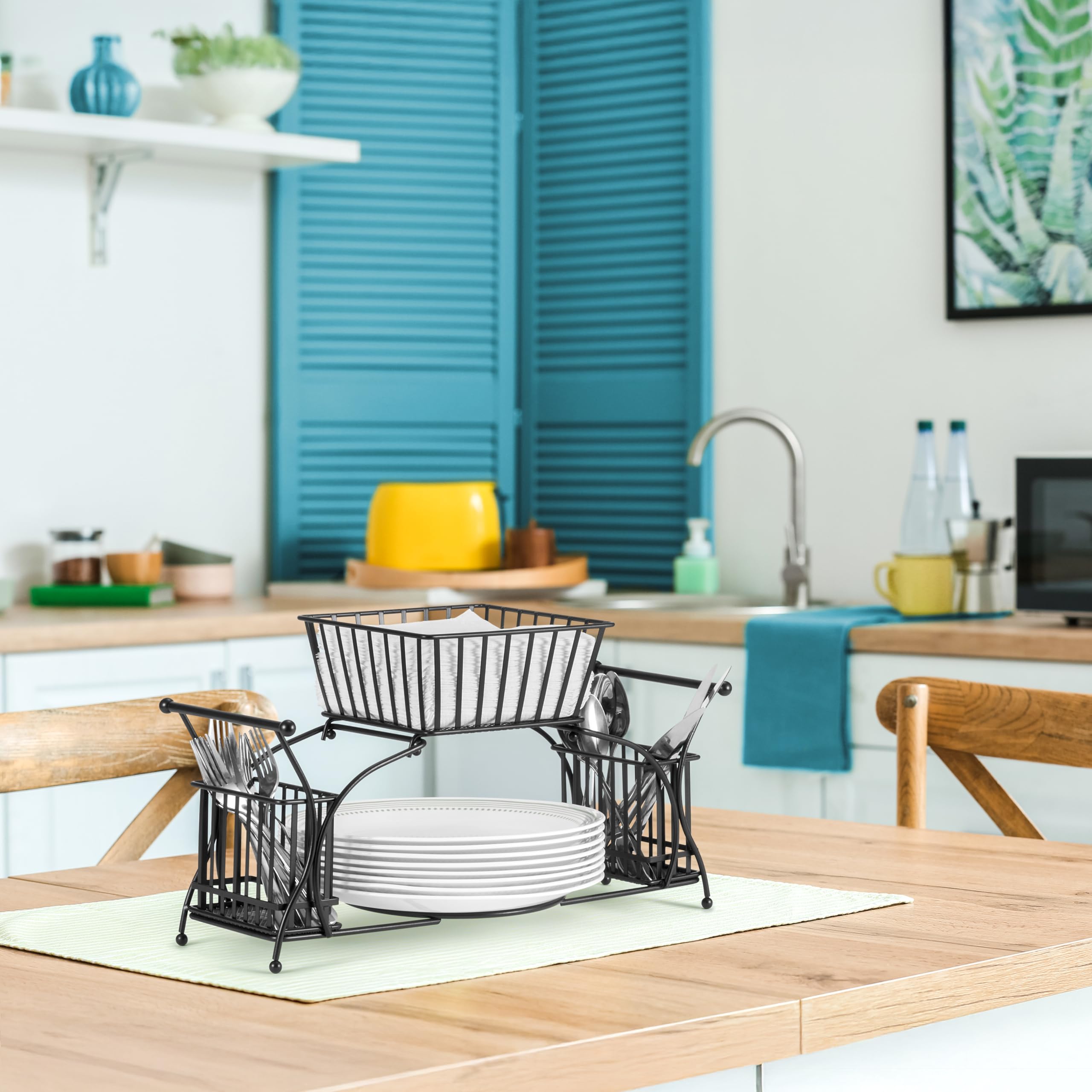 Sorbus Utensil Caddy β Use For Napkin, Cutlery, Plate Holder β Stackable Flatware Caddy, Tabletop Organizer β Ideal for Dining Table, Party, Buffet, Kitchen, Entertaining (Black)