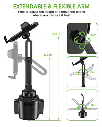 [Upgraded] Cup Phone Holder for Car, EOCAHO Universal [No Shaking] Cup Holder Phone Mount with Expandable Base for Car Truck, Adjustable Cell Phone Holder Car,Compatible with iPhone Samsung All Phones