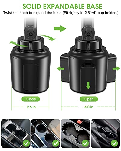 [Upgraded] Cup Phone Holder for Car, EOCAHO Universal [No Shaking] Cup Holder Phone Mount with Expandable Base for Car Truck, Adjustable Cell Phone Holder Car,Compatible with iPhone Samsung All Phones