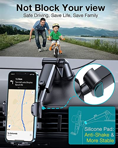 YRU [Super Stable] Phone Holder Car [Upgraded 80 Lb Suction Cup] Thick Case Friendly, Heavy Duty Mobile Car Cell Phone Holder Mount for Dashboard Vent Windshield iPhone 14 Pro Max 13 12 11 Galaxy S22