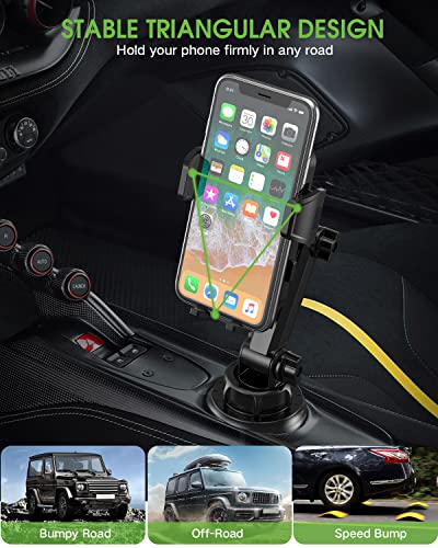[Upgraded] Cup Phone Holder for Car, EOCAHO Universal [No Shaking] Cup Holder Phone Mount with Expandable Base for Car Truck, Adjustable Cell Phone Holder Car,Compatible with iPhone Samsung All Phones