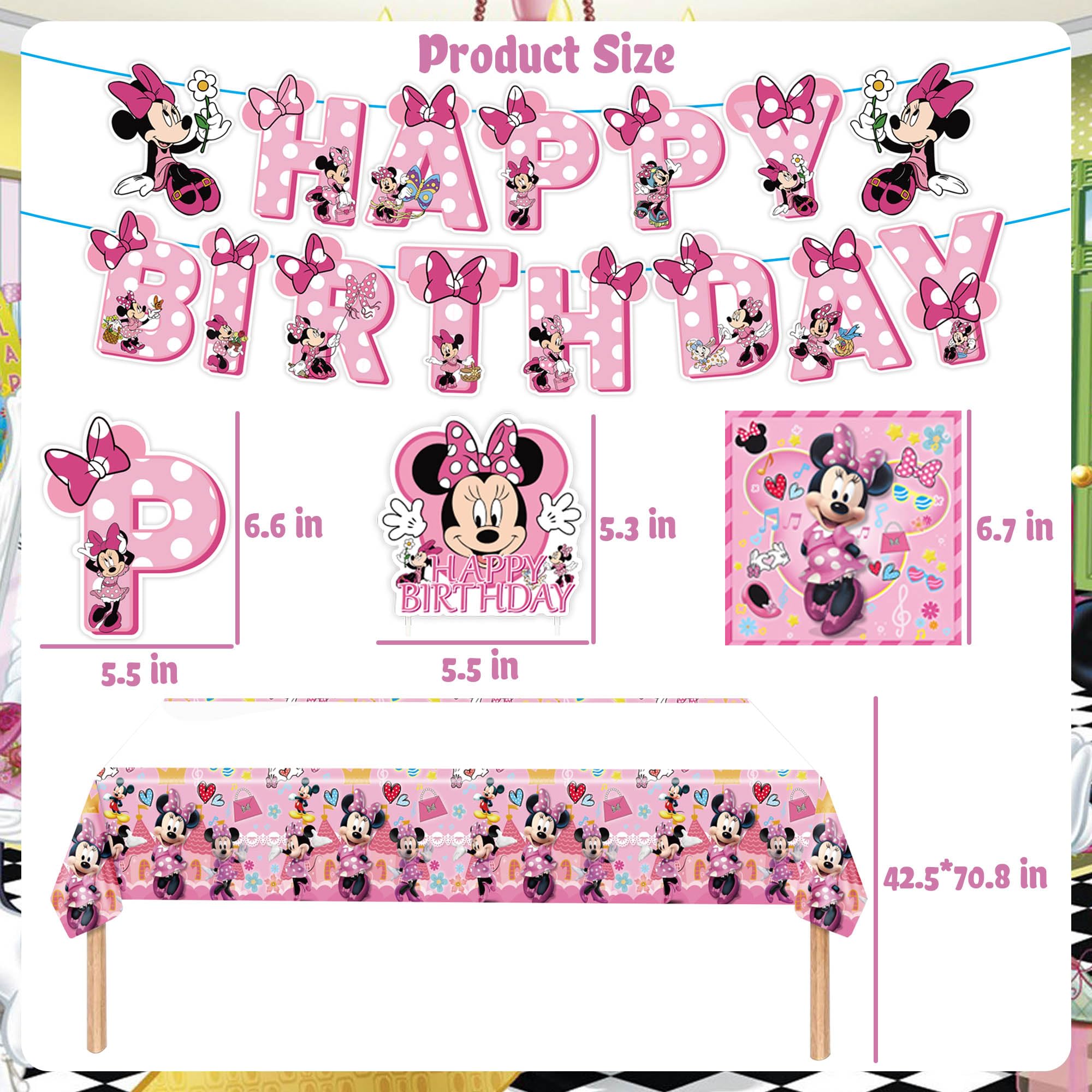 Pink Mouse Party Supplies, Pink Mouse Birthday Party Decorations Include Banner, Hanging Swirls, Cake Foil Balloons, Latex Balloons, Cake Toppers, Tableware, Tablecloth