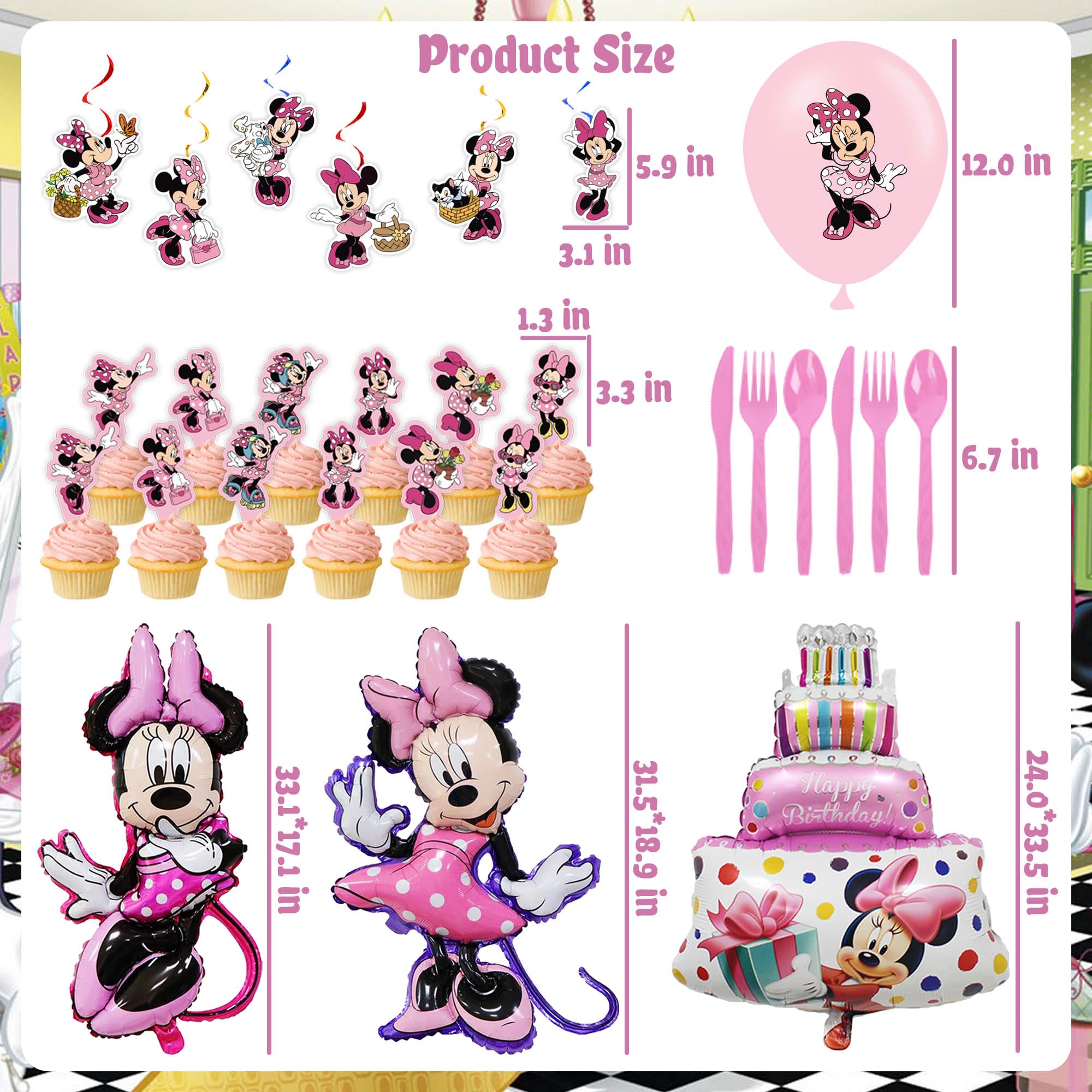 Pink Mouse Party Supplies, Pink Mouse Birthday Party Decorations Include Banner, Hanging Swirls, Cake Foil Balloons, Latex Balloons, Cake Toppers, Tableware, Tablecloth