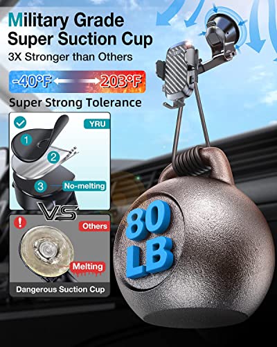 YRU [Super Stable] Phone Holder Car [Upgraded 80 Lb Suction Cup] Thick Case Friendly, Heavy Duty Mobile Car Cell Phone Holder Mount for Dashboard Vent Windshield iPhone 14 Pro Max 13 12 11 Galaxy S22