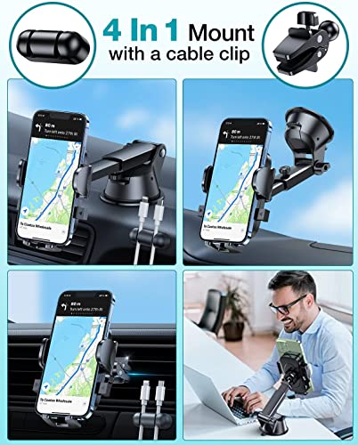 YRU [Super Stable] Phone Holder Car [Upgraded 80 Lb Suction Cup] Thick Case Friendly, Heavy Duty Mobile Car Cell Phone Holder Mount for Dashboard Vent Windshield iPhone 14 Pro Max 13 12 11 Galaxy S22