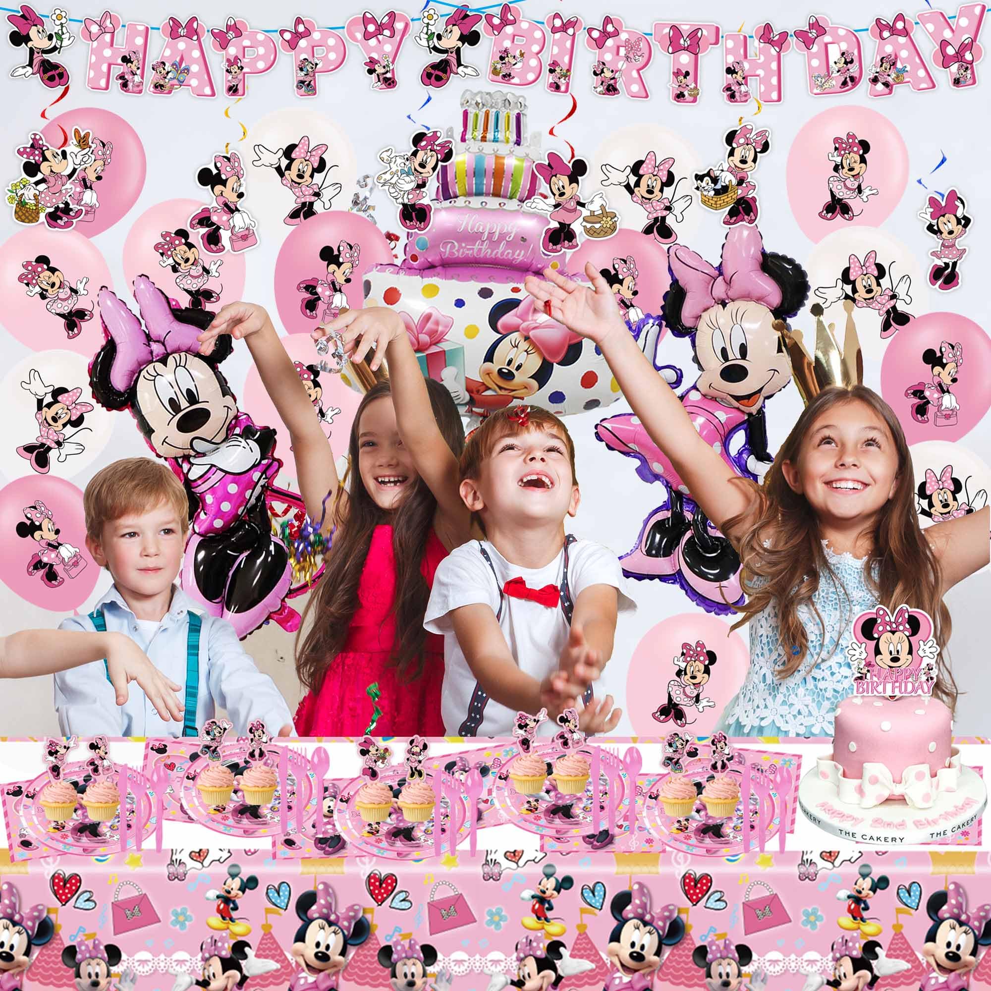 Pink Mouse Party Supplies, Pink Mouse Birthday Party Decorations Include Banner, Hanging Swirls, Cake Foil Balloons, Latex Balloons, Cake Toppers, Tableware, Tablecloth