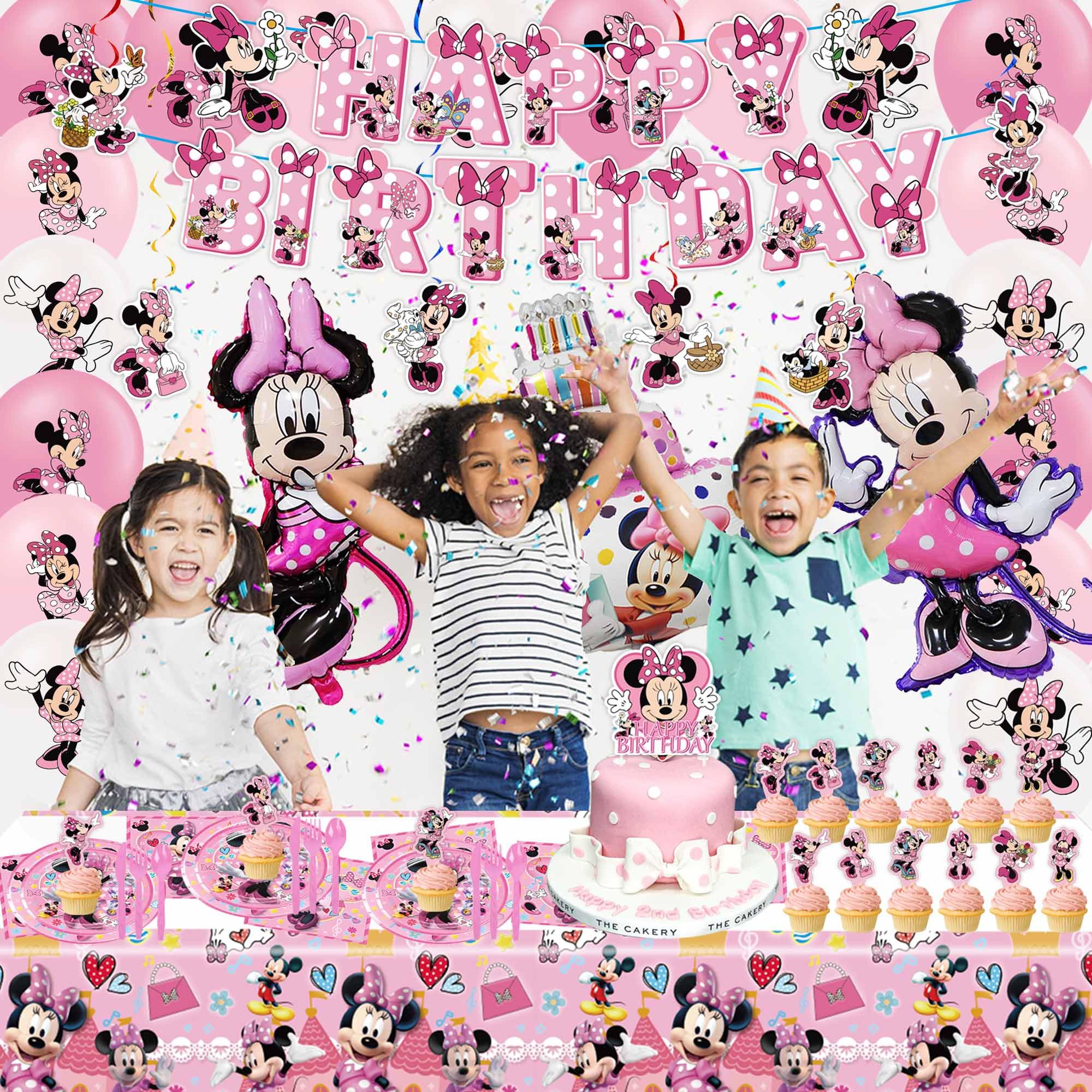 Pink Mouse Party Supplies, Pink Mouse Birthday Party Decorations Include Banner, Hanging Swirls, Cake Foil Balloons, Latex Balloons, Cake Toppers, Tableware, Tablecloth