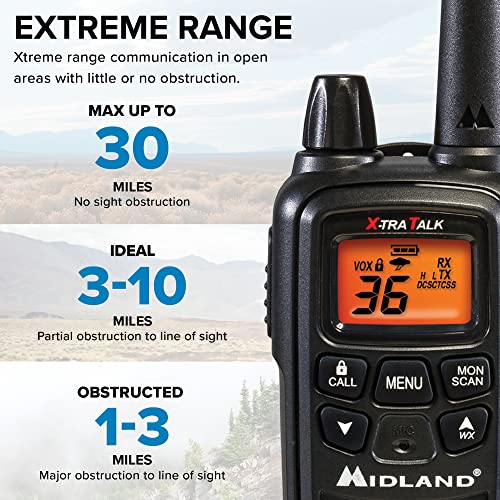 Midland - LXT600VP3, 36 Channel FRS Two-Way Radio - Up to 30 Mile Range Walkie Talkie, 121 Privacy Codes, NOAA Weather Scan + Alert (Pair Pack) (Black)