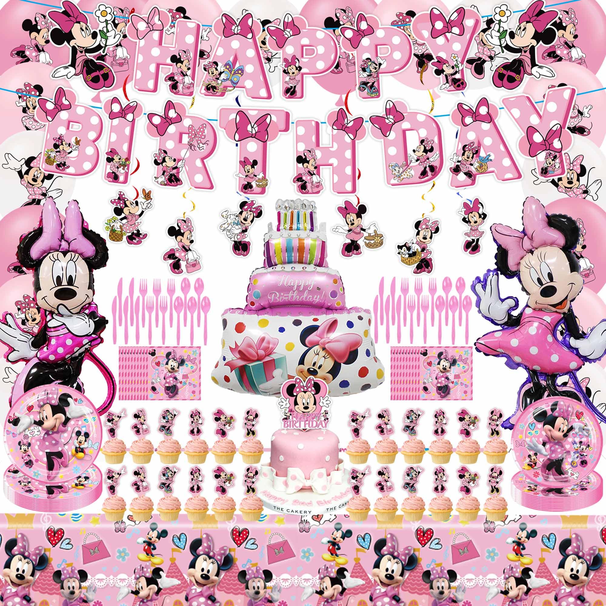 Pink Mouse Party Supplies, Pink Mouse Birthday Party Decorations Include Banner, Hanging Swirls, Cake Foil Balloons, Latex Balloons, Cake Toppers, Tableware, Tablecloth