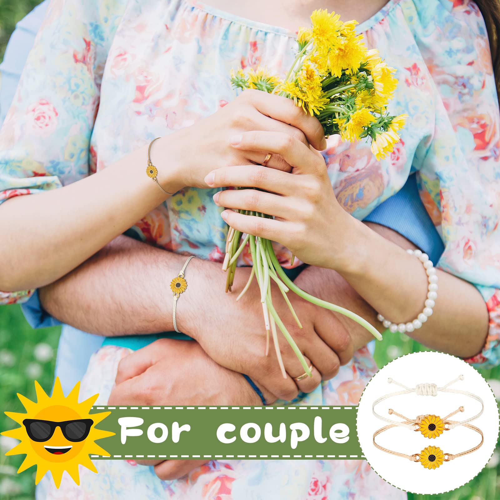 Sureio 20 Pcs Sunflower Bracelets Funny Gifts Adjustable Handmade Friendship Bracelet Bulk Boho Braided Rope String Bracelets for Women Couples Friend(White, Beige, Khaki)