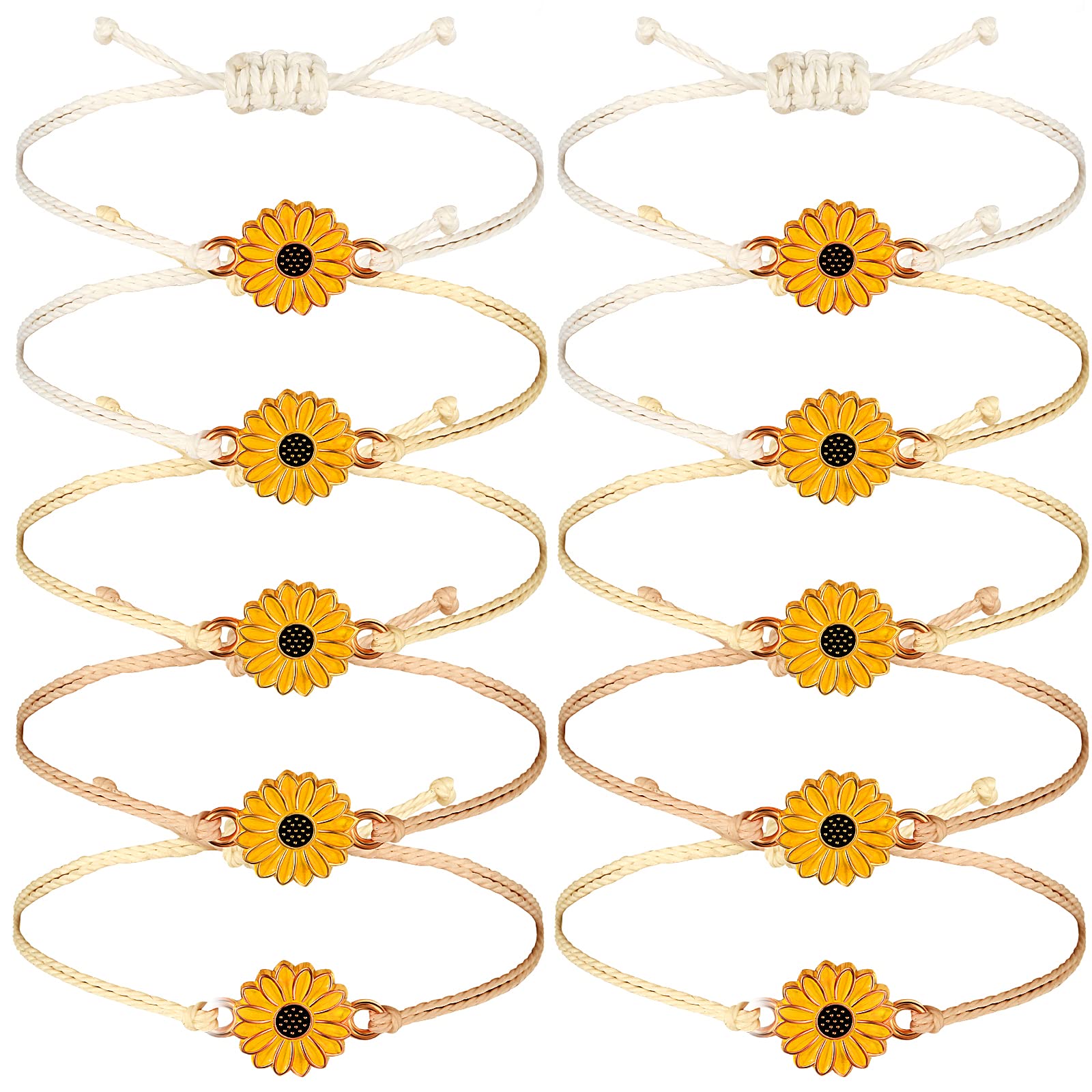 Sureio 20 Pcs Sunflower Bracelets Funny Gifts Adjustable Handmade Friendship Bracelet Bulk Boho Braided Rope String Bracelets for Women Couples Friend(White, Beige, Khaki)