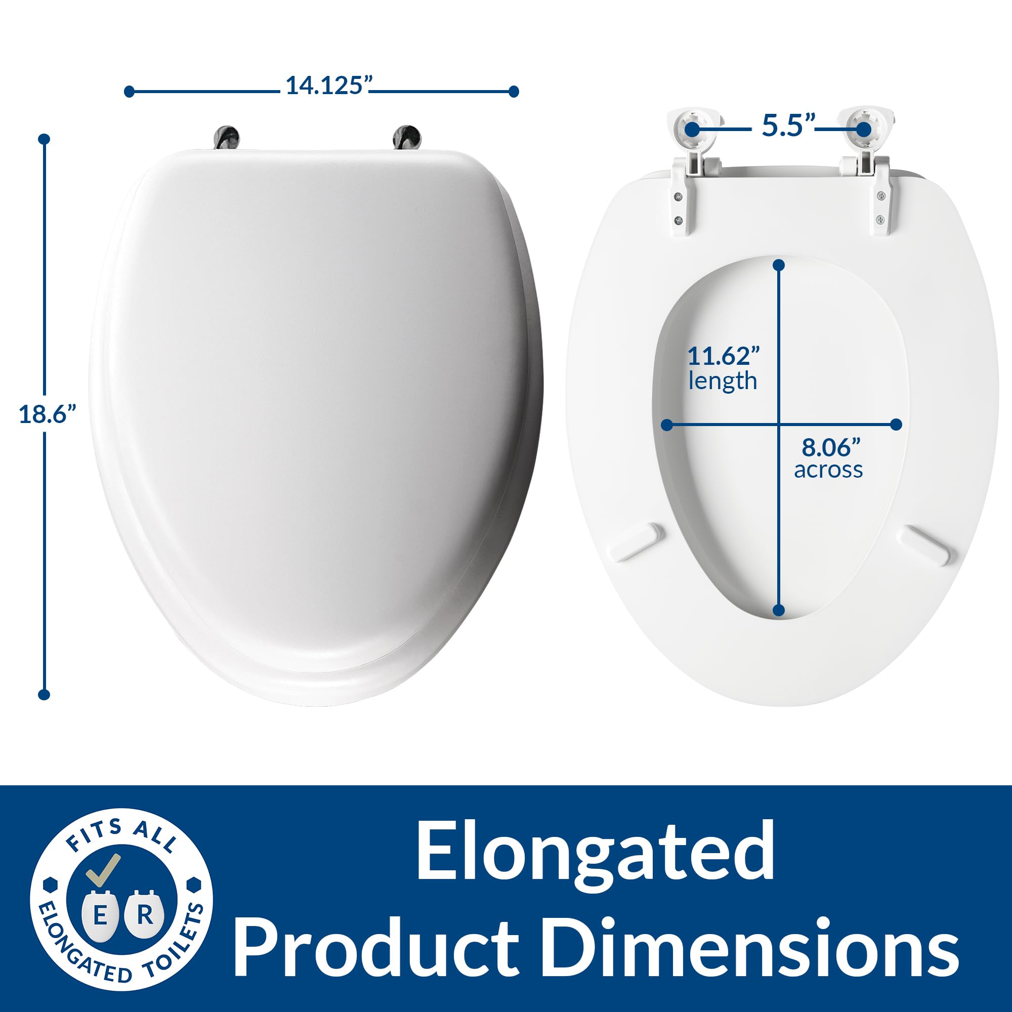 Mayfair 1815CP 000 Soft Toilet Seat with Premium Chrome Hinges that will Never Loosen, ELONGATED, White