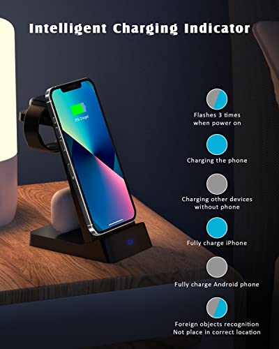 Wireless Charging Station,Wireless Charger Compatible with iPhone 14 Pro Max/13/12/11/X/8 Plus, 3 in 1 Fast Charging Stand Dock for Airpods 1/2/Pro, Apple Watch Series(with Adapter)