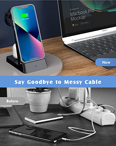 Wireless Charging Station,Wireless Charger Compatible with iPhone 14 Pro Max/13/12/11/X/8 Plus, 3 in 1 Fast Charging Stand Dock for Airpods 1/2/Pro, Apple Watch Series(with Adapter)