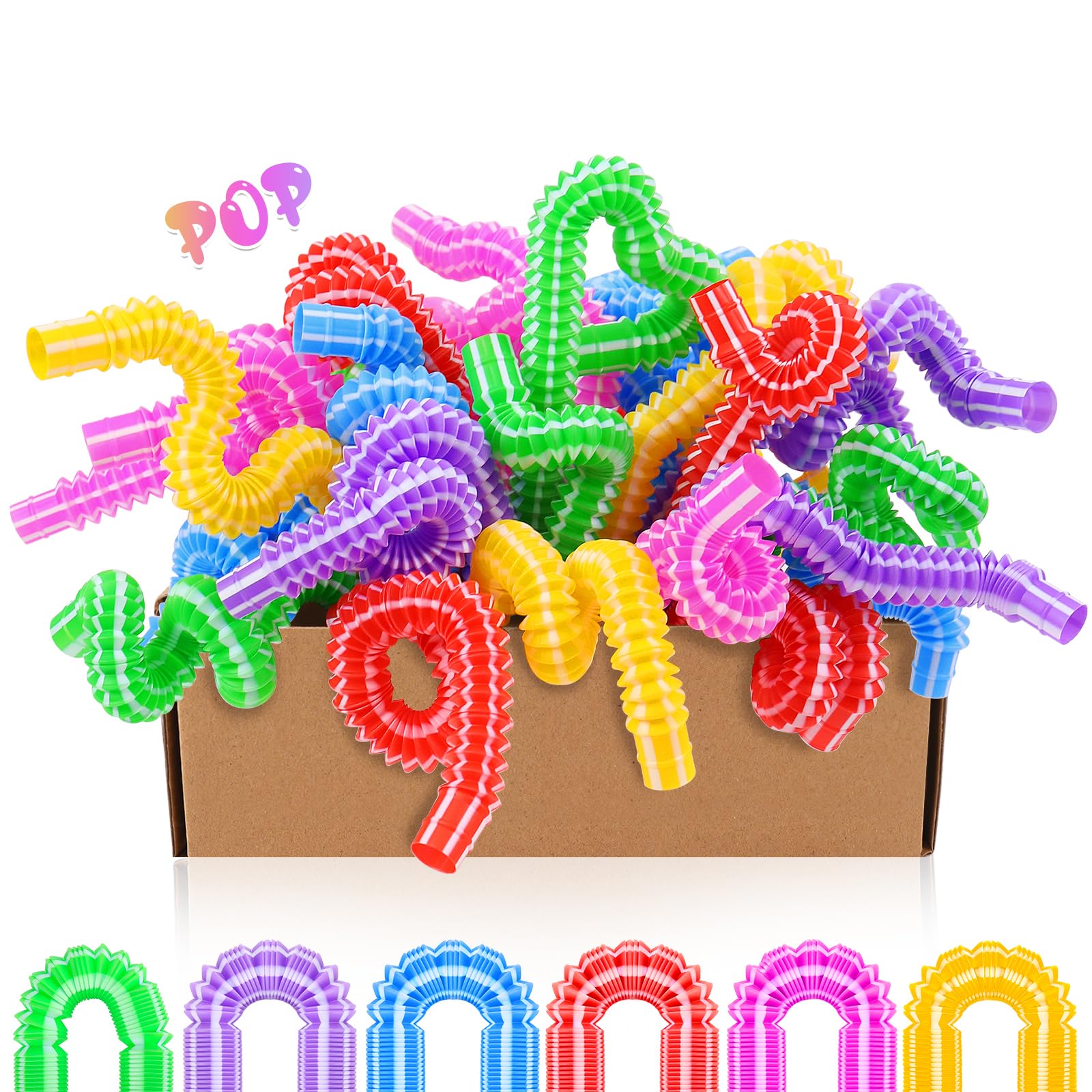 Gigilli 36 PACK Pop Tubes Fidget Toys for Toddlers 1-3, Valentines Day Gifts for Kids Classroom Party Favors for Kids 4-8, Fidget Toys for ADHD Autism, Birthday Goodie Bag Stuffers Classroom Prizes