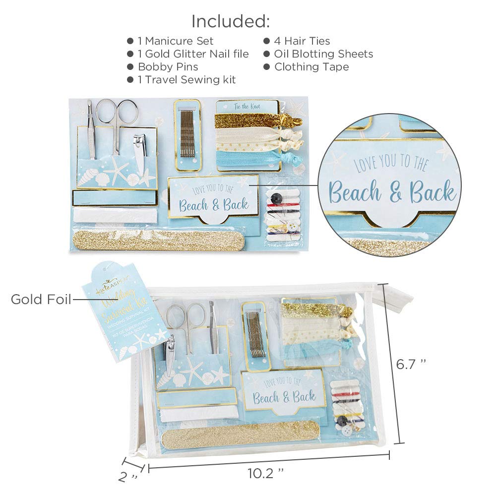 Wedding Day Emergency Kit for Bride, Beach Party Wedding Survival Kit, Bridal Shower Gift Set with Cosmetic Bag, Gift for The Bride, Bridesmaid Gifts