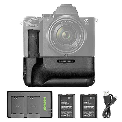 Neewer Vertical Battery Grip Replacement for Sony VG-C2EM, Compatible with Sony A7 II A7S II and A7R II Cameras with 2 Pieces 7.4V 1100mAh NP-FW50 Rechargeable Li-ion Batteries and Dual Charger