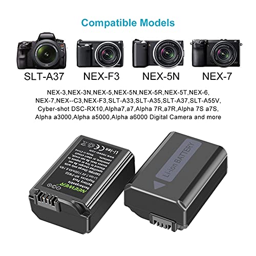 Neewer Vertical Battery Grip Replacement for Sony VG-C2EM, Compatible with Sony A7 II A7S II and A7R II Cameras with 2 Pieces 7.4V 1100mAh NP-FW50 Rechargeable Li-ion Batteries and Dual Charger