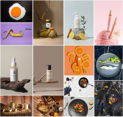 Exzycke 7PCS 14Patterns Photography Background Paper with Stand, 34x23in Double-Sided Photo Tabletop Backdrops Props for Food Jewelry Cosmetics Makeup (Black Purple Orange)