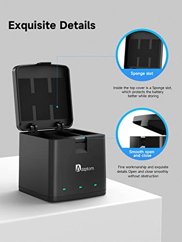 Adaptom Hero 10 Battery 3-Pack, 3-Channel USB Storage Quick Charger for gopro Hero 10 9 Battery, Fully Compatible with Gopro Hero 10 Gopro Hero 9 Black Official