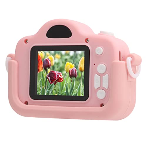 Binyalir Toddler Camera, Rounded Shape Design Music Play 15 Frames 1-4x 16 Filters Cartoon Digital Camera Friction Resistance for Taking Pictures Recording for Gift(Pink)