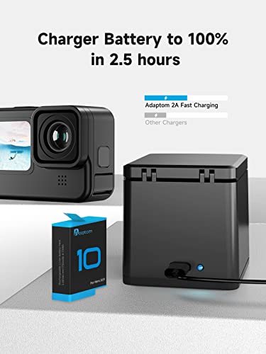 Adaptom Hero 10 Battery 3-Pack, 3-Channel USB Storage Quick Charger for gopro Hero 10 9 Battery, Fully Compatible with Gopro Hero 10 Gopro Hero 9 Black Official