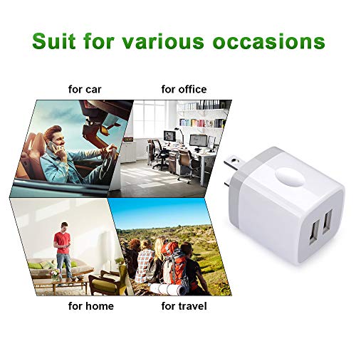 USB Plug, USB Wall Charger 3 Pack, GiGreen Dual Port USB Electrical Plug Cube 5V 2.1A Charging Block USB Outlet Plugs Compatible iPhone 11 XS X 8 7, LG V30 G8, Samsung S20 S10+ S9 S8 Note 9 8, Moto G6