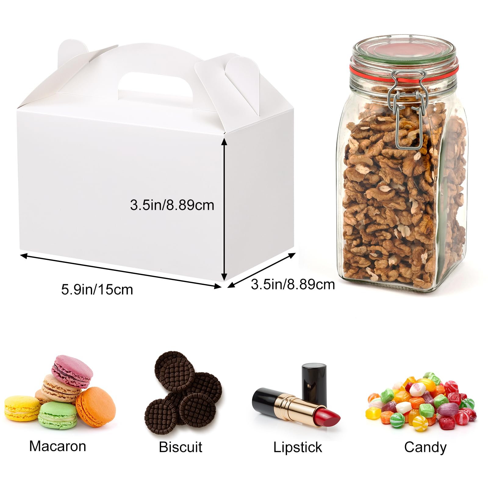 Moretoes 48 Pack White Treat Boxes Gable Boxes Party Favor Boxes Paper Gift Boxes for Birthday Party Shower 6 x 3.5 x 3.5 Inches