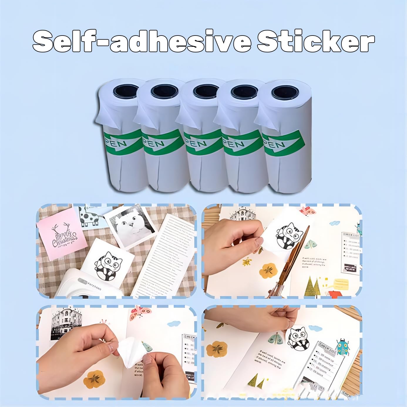 10Pcs Mini Printer Paper, 57 x 25 mm Self Adhesive Thermal Paper Printable Sticker Paper for Pocket Thermal Printer