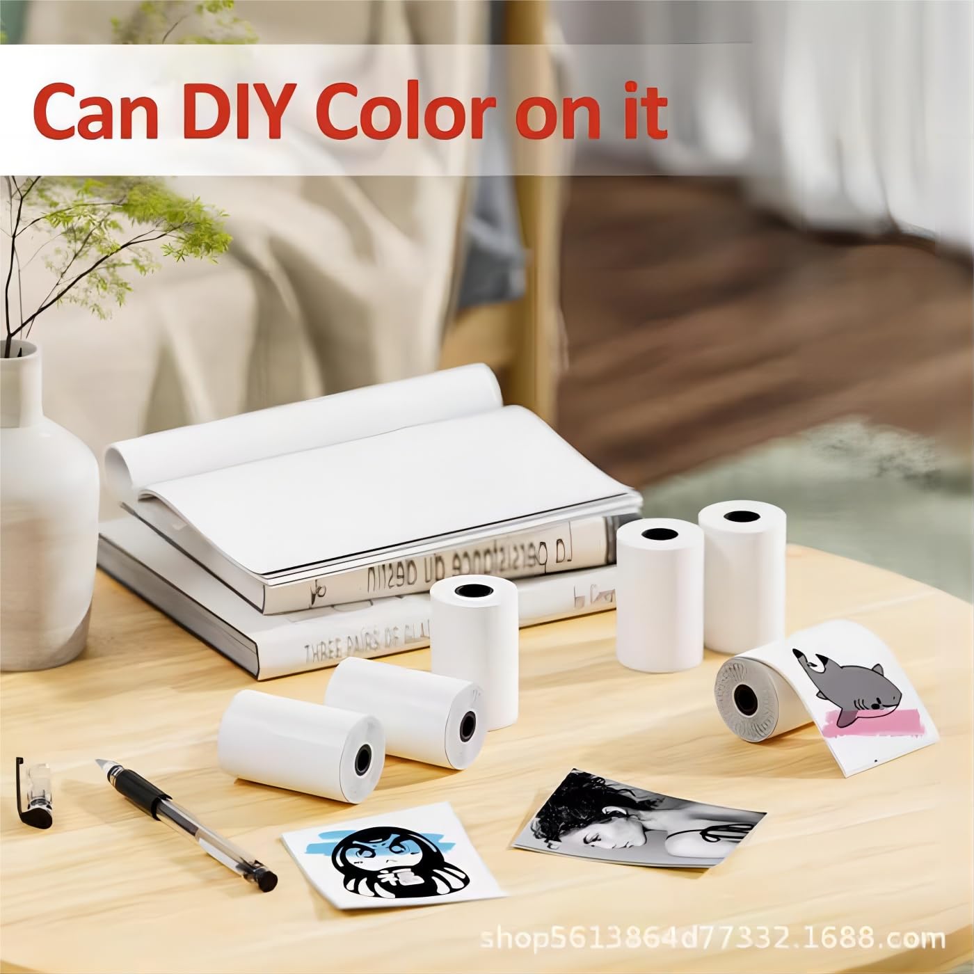 10Pcs Mini Printer Paper, 57 x 25 mm Self Adhesive Thermal Paper Printable Sticker Paper for Pocket Thermal Printer