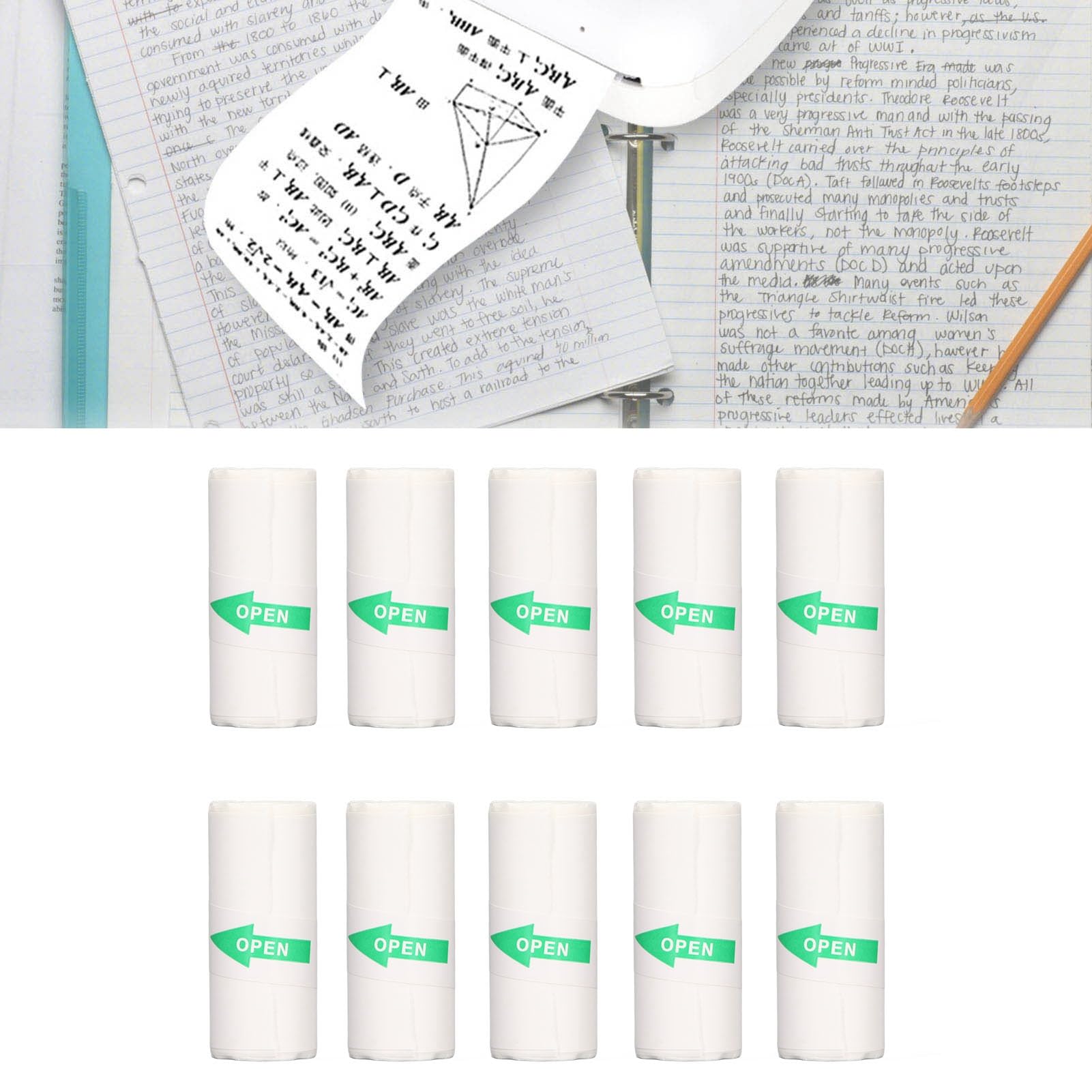 10Pcs Mini Printer Paper, 57 x 25 mm Self Adhesive Thermal Paper Printable Sticker Paper for Pocket Thermal Printer
