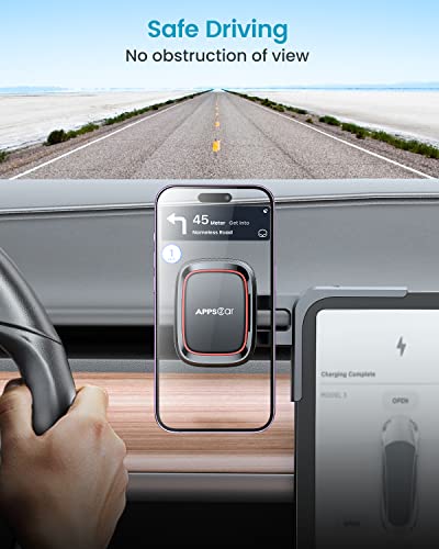 APPS2Car Magnetic Phone Mount for Tesla 3/Y, Tesla Phone Mount 【Flip Cover Design】【Double 3M Adhesive Pad】, Tesla Model 3/Y Accessories Strong Magnet Compatible with iPhone 14/13/12/Samsung All Phones