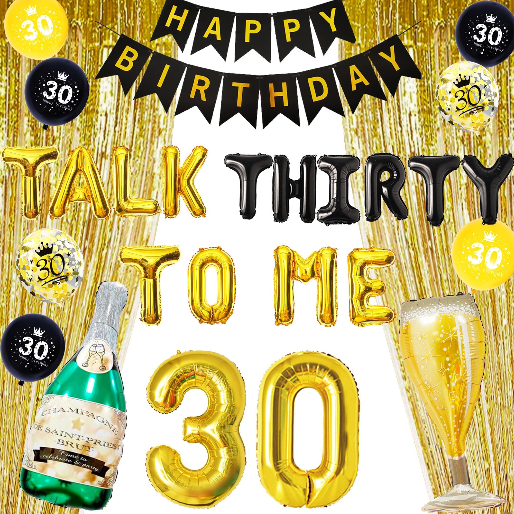 LaVenty 47PCS Black Gold Talk 30 to Me Balloons Talk 30 to Me Birthday Decoration Talk Thirty To Me Backdrop Banner 30th Birthday Decoration Dirty 30 Birthday Decoration