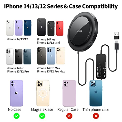 Magnetic Wireless Car Charger for iPhone 14 Pro Max/14 Pro/14/14 Plus/Magsafe case,iPhone 13/12 Series,OTAO Air Vent Clip [with QC3.0 Adapter] Windshield Dashboard Car Mount Phone Holder