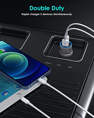 iPhone Car Charger,USB C Fast Car Charger[Apple MFi Certified] Apple Car Charging 38W Dual Port Car Charger Cigarette Lighter Adapter 2x3ft PD&QC 3.0 Lightning Cable for iPhone 13/12/12 Pro/11/Airpods