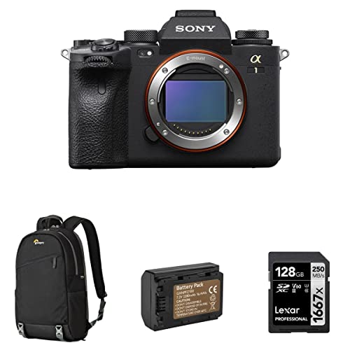 Sony Alpha 1 Mirrorless Digital Camera Bundle with Lowepro Backpack, 128GB Memory Card, Spare Battery
