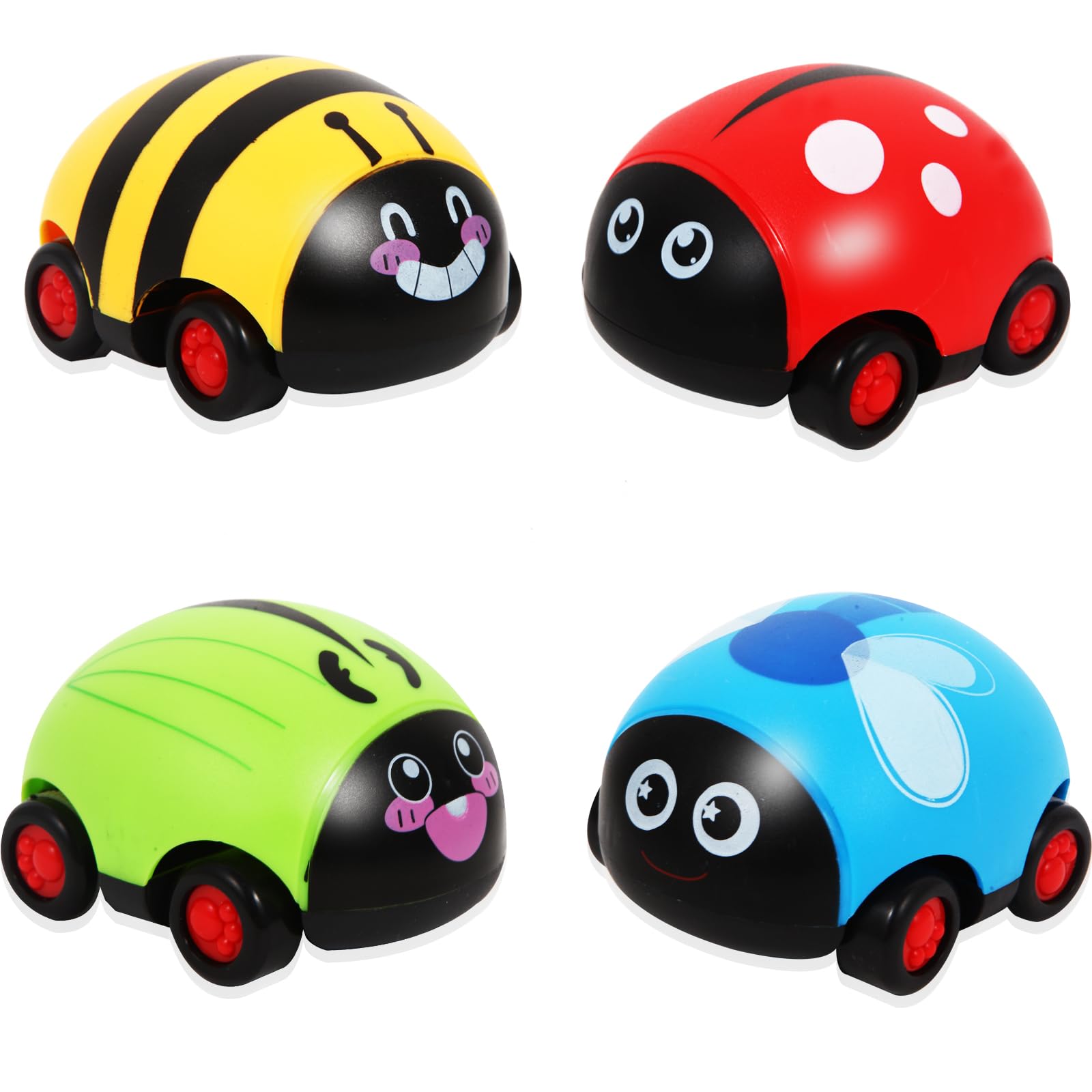 4 Pack Animals Pull Back Cars Toys Set for Kids, Insect Shape Friction Powered Push and Go Back and Forth Vehicle, Bulk Toys Party Favors, Goodie Bag Stuffers, Pinata Fillers for Boys Girls Toddlers