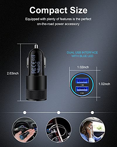 [5pcs] Car Charger Adapter, AILKIN USB Multi Port Cigarette Lighter Fast Charging Power Block Plug for iPhone 14 13 Pro Max XR, Samsung Galaxy S21 Ultra S8, LG, Moto, 3.4A Dual Cargador Carro for Car