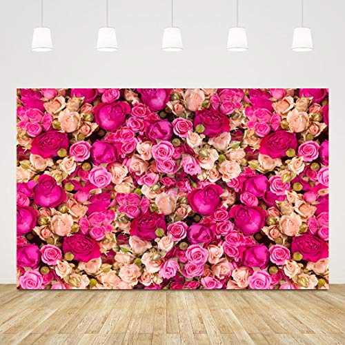 5x3ft Pink Red Rose Flowers Photography Backdrop Valentine's Day Photo Background Baby Shower Wedding Happy Birthday Decoration Mother's Day Backdrop Blossoms Roses Wall Art for Photo Booth Props