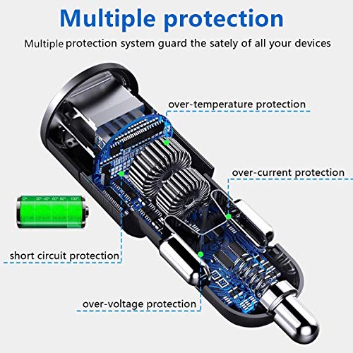 4 in 1 USB C Car Charger, 48W Multi USB Cigarette Lighter Adapter, Socket Splitter with 3 USB Ports, 12V/24V Dual USB Type C PD Fast Car Charger Adapter for iPhone 14/13/12/11,iPad,Samsung,LG,GPS