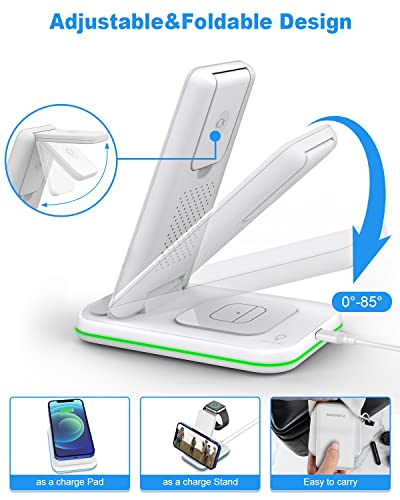 ZUBARR Foldable Wireless Charger for Multiple Devices 3 in 1 Wireless Charging Station for Travel, Compatible with iPhone14 13 12 11/Pro/XR, iWatch Charger for7/6/5/4/3/2, Airpods Wireless/Pro