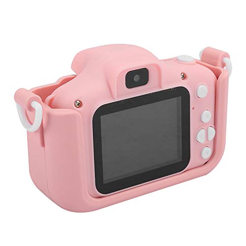 Kids Camera, 12MP Front and Back Dual Cameras Camera with Silicone Case Selfies Childrens Camera Toy with 2.0in IPS Screen Cute Cartoon Mini Camera(Pink)
