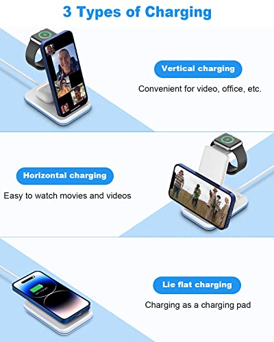 ZUBARR Foldable Wireless Charger for Multiple Devices 3 in 1 Wireless Charging Station for Travel, Compatible with iPhone14 13 12 11/Pro/XR, iWatch Charger for7/6/5/4/3/2, Airpods Wireless/Pro