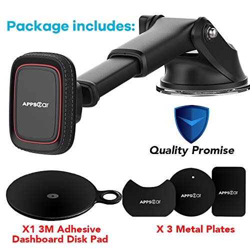 APPS2Car Magnetic Phone Car Mount, Universal Dashboard Windshield Industrial-Strength Suction Cup Car Phone Mount Holder with Adjustable Telescopic Arm,6 Strong Magnets,for All Cell Phones
