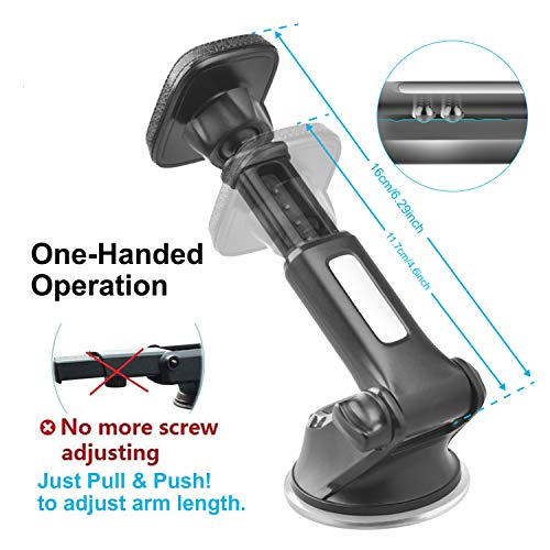 APPS2Car Magnetic Phone Car Mount, Universal Dashboard Windshield Industrial-Strength Suction Cup Car Phone Mount Holder with Adjustable Telescopic Arm,6 Strong Magnets,for All Cell Phones